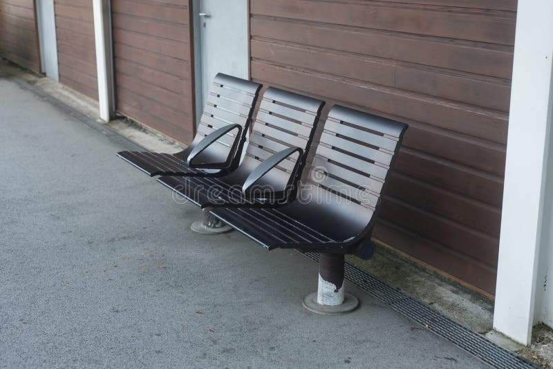 Modern Metallic Bench in the Train Station Stock Photo - Image of metal ...