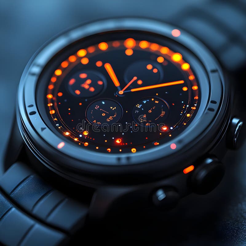 Closeup of Modern Smartwatch with Orange Digital Display - 3D ...