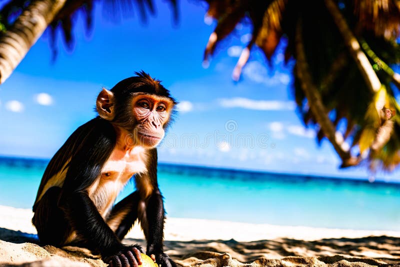 Closeup Monkey Sea Coconut Tree View Stock Illustration - Illustration ...
