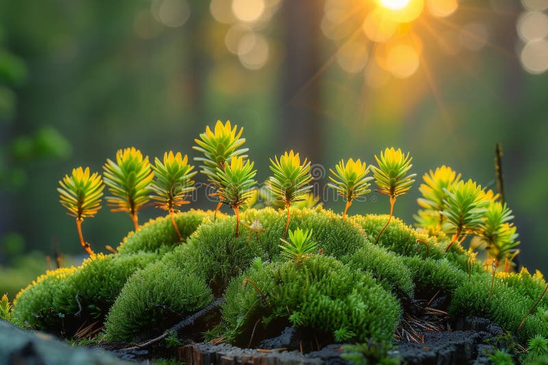 Closeup of Moss Growing on Tree Stump in Forest, Macro Photography ...