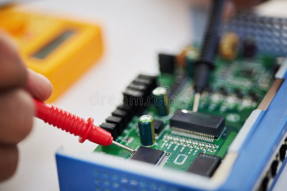 Closeup, Motherboard and Engineer Solder Circuit Board for Technology ...