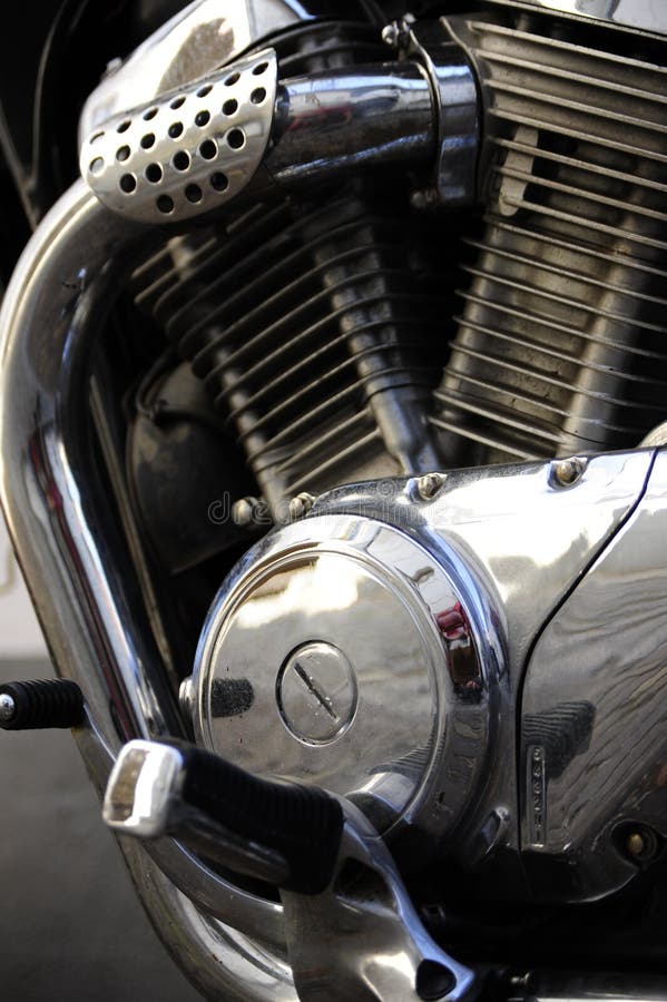 Closeup of a Motorcycle Engine with Chrome Plating Stock Image - Image ...