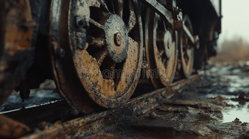 Closeup of Mud-Covered Train Wheels and Tracks Stock Illustration ...