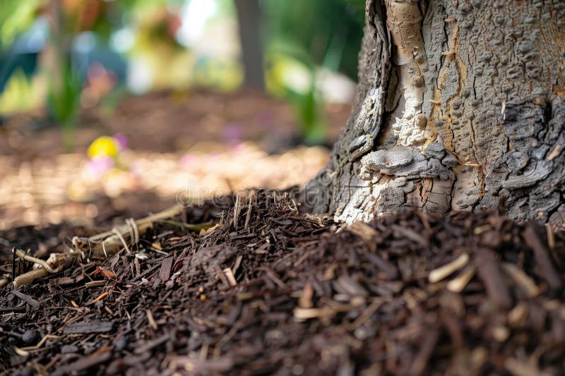 Closeup of Mulch Around the Base of a Tree Stock Image - Image of soil ...