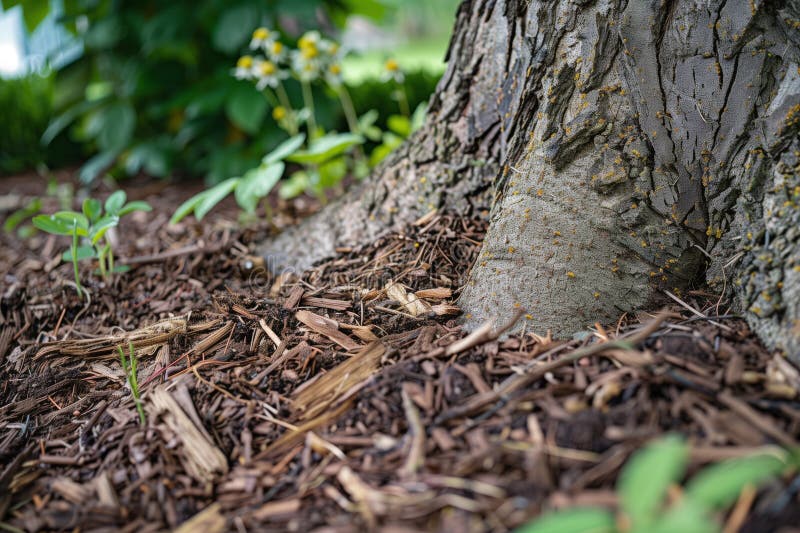 Closeup of Mulch Around the Base of a Tree Stock Photo - Image of ...