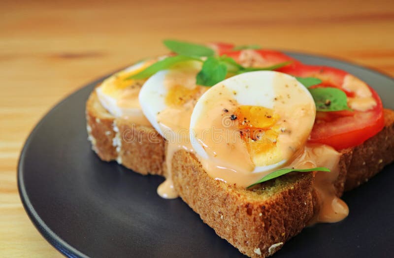 Multi Grains Toast Open Faced Sandwich Topped with Hard Boiled Egg and ...