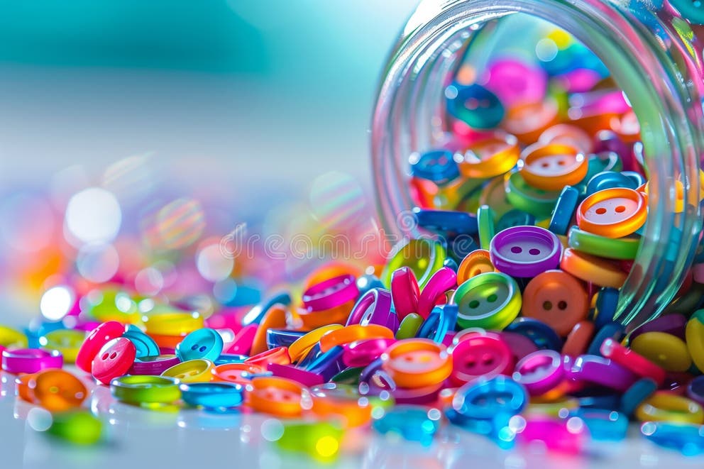 Closeup of Multicolored Plastic Buttons Spilling from a Jar Stock ...