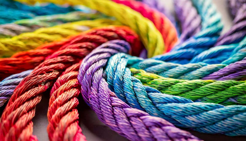 Closeup of Multicolored Ropes Intertwined - Teamwork Concept ... Closeup of Multicolored Ropes Intertwined - Teamwork Concept ...