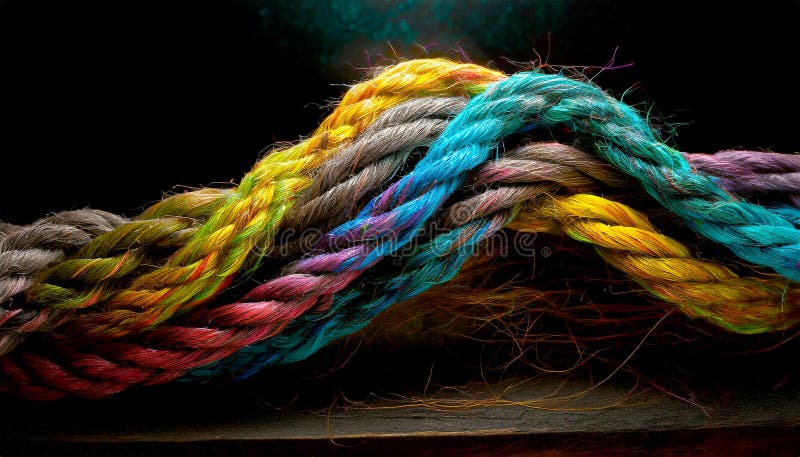 Closeup of Multicolored Ropes Intertwined - Teamwork Concept ...