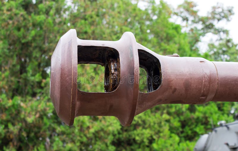Closeup of a Muzzle Brake - Cannon Barrel. Stock Photo - Image of blue ...