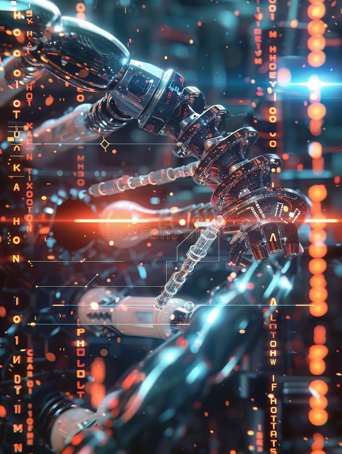 Closeup of a Nanorobot Arm Delicately Editing a DNA Helix Surrounded by ...