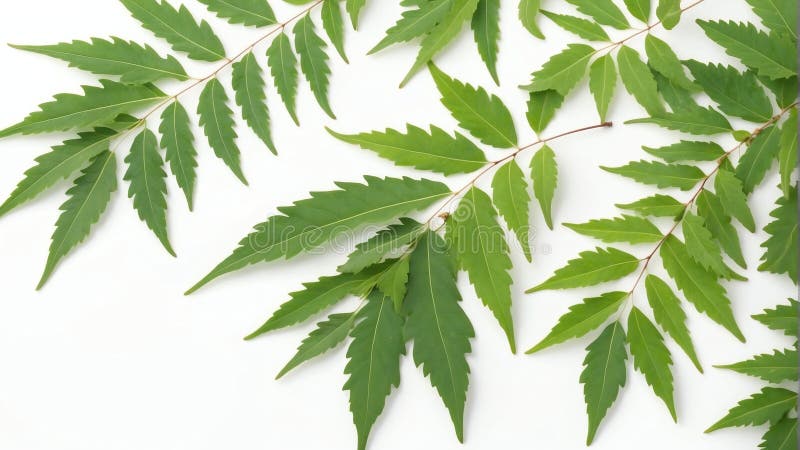 Closeup of Neem Leaves on Plain White Ai Generated Stock Illustration ...