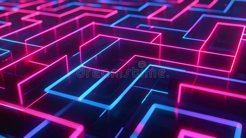 A Closeup of a Neon Wireframe Maze with Intricate Pathways Twisting and ...