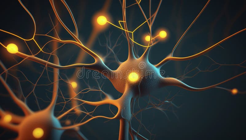 Closeup of Neuron Cells in the Brain. Neurons Connected with a Net To ...