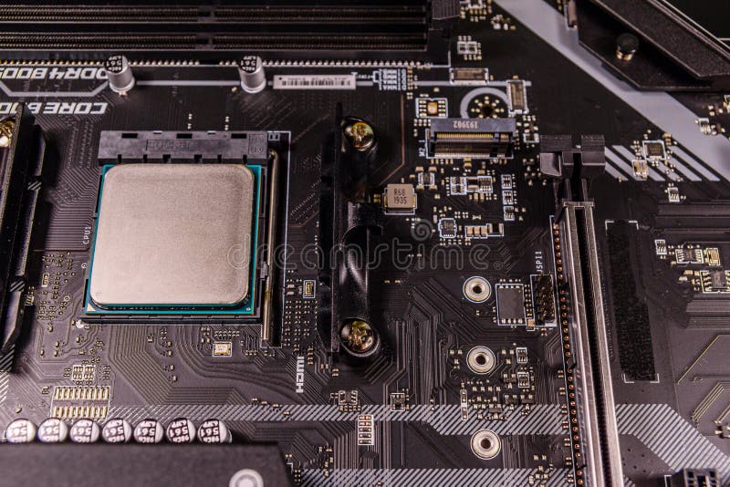Closeup of the New Modern Computer Motherboard with Installed Cpu Stock ...