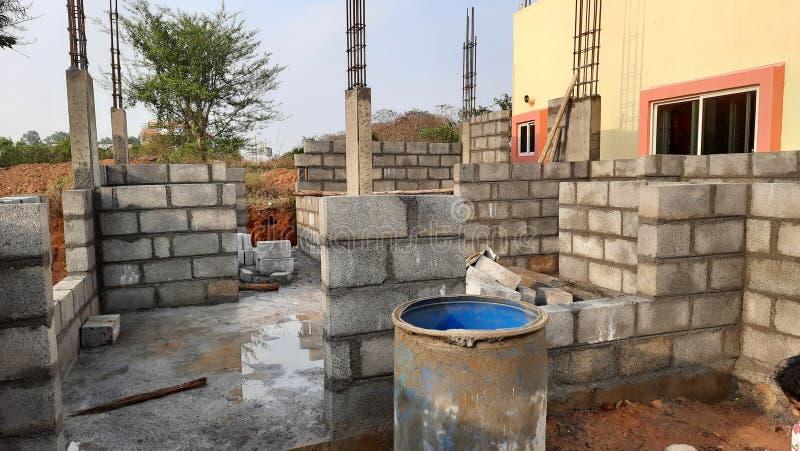 Closeup of Residential Building Foundation Construction and Soil is ...