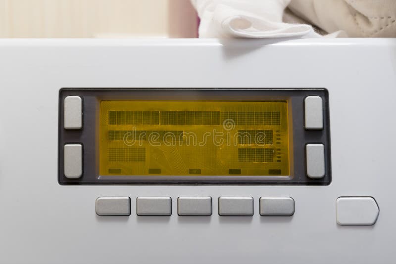 Closeup of New White Washing Machine Control Panel with Display and ...