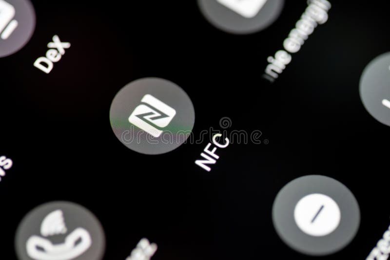 Closeup of an NFC Button on a Smartphone Screen, Near Field ...
