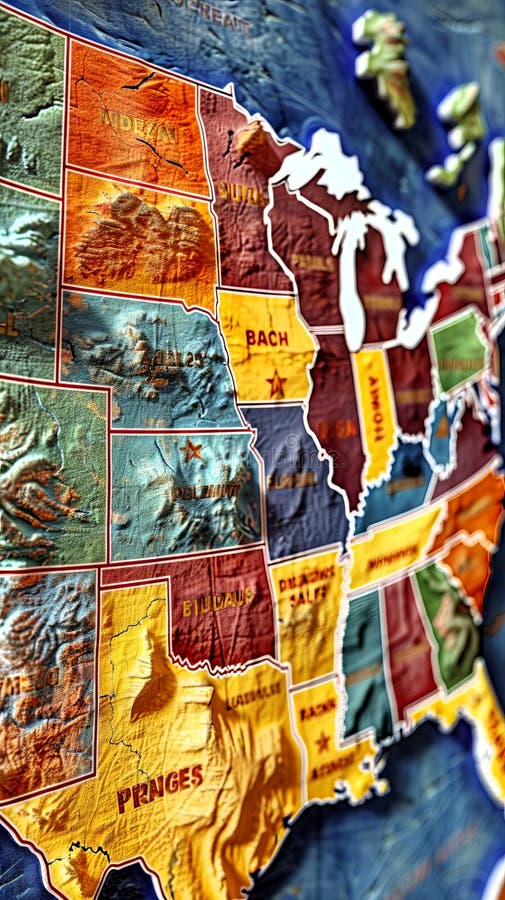 Closeup Noblur 3D Model Abstract Art of USA Map with State Borders ...