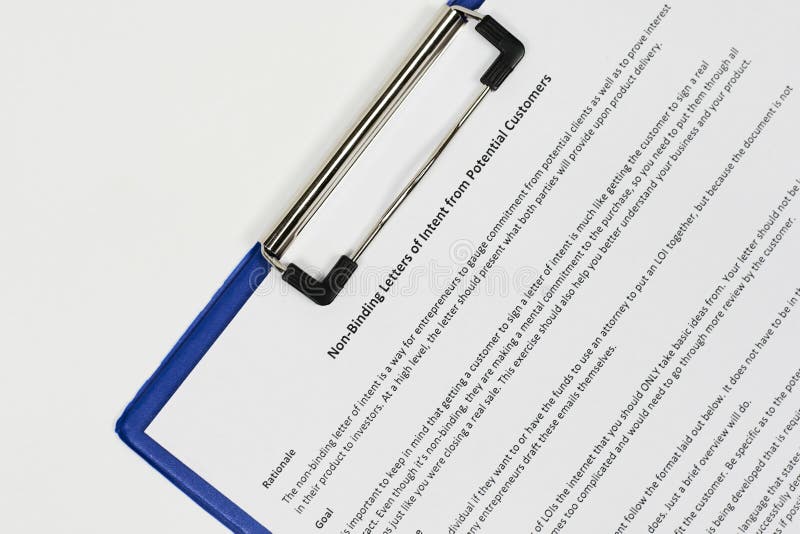 Closeup of a Non-binding Letter of Intent from Potential Customers on a ...
