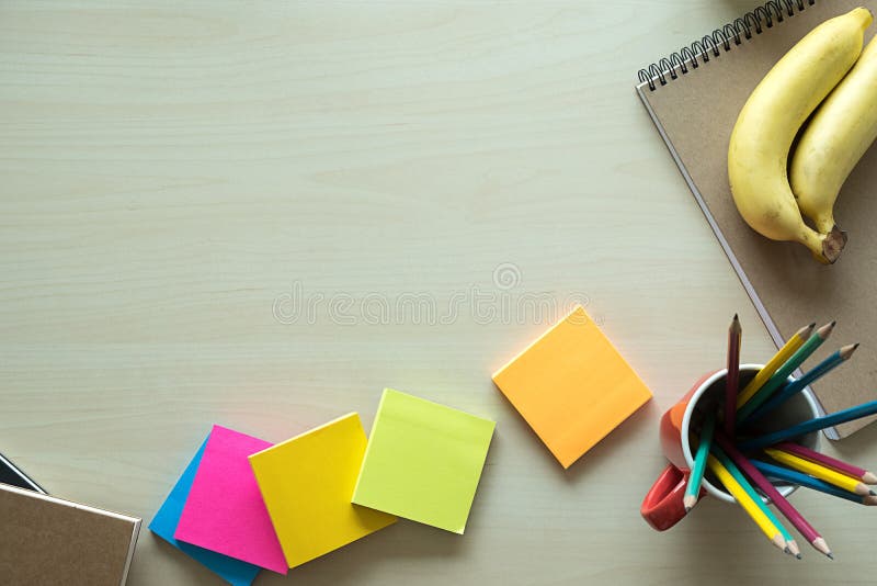 Closeup Notebook Flat Lay Home Office Workspace Top View Stock Photo ...