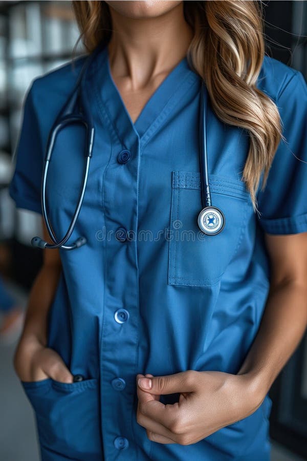 Closeup of a Nurse in Uniform Carrying a Stethoscope Stock Illustration ...