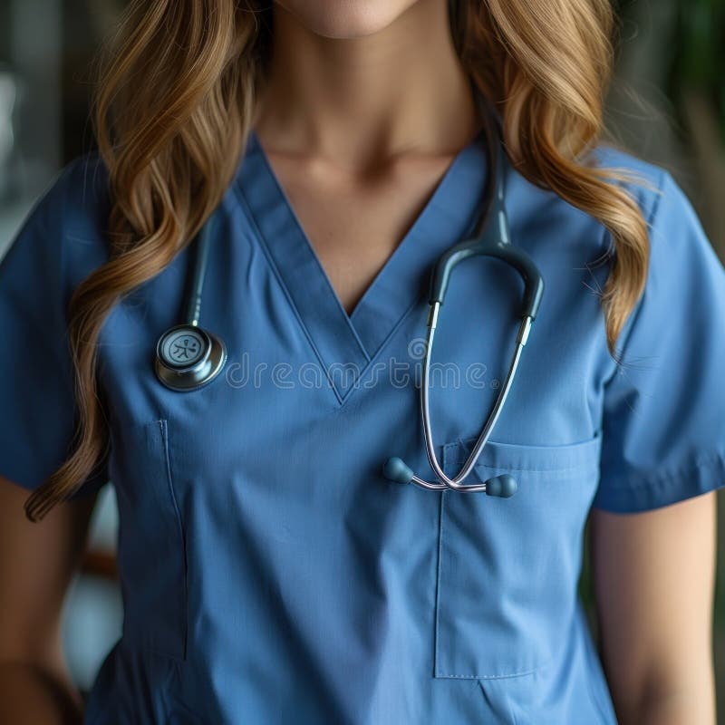 Closeup of a Nurse in Uniform Carrying a Stethoscope Stock Illustration ...