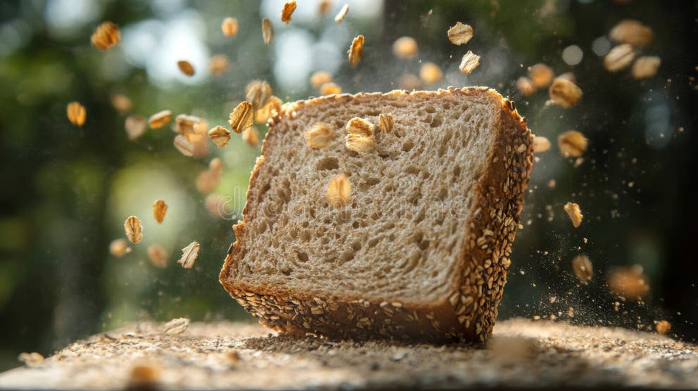 Closeup of Oatmeal Bread with Falling Grains Stock Illustration ...