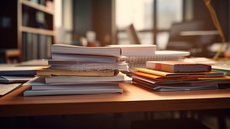 Closeup Office Table with Organized Stacked Papers. Generative AI Stock ...