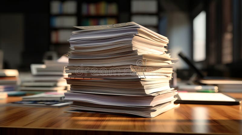Closeup Office Table with Organized Stacked Papers. Generative AI Stock ...