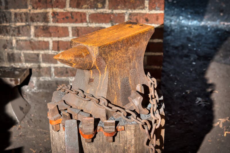 A Closeup of an Old Anvil in a Blacksmith`s Shop. Stock Photo - Image ...
