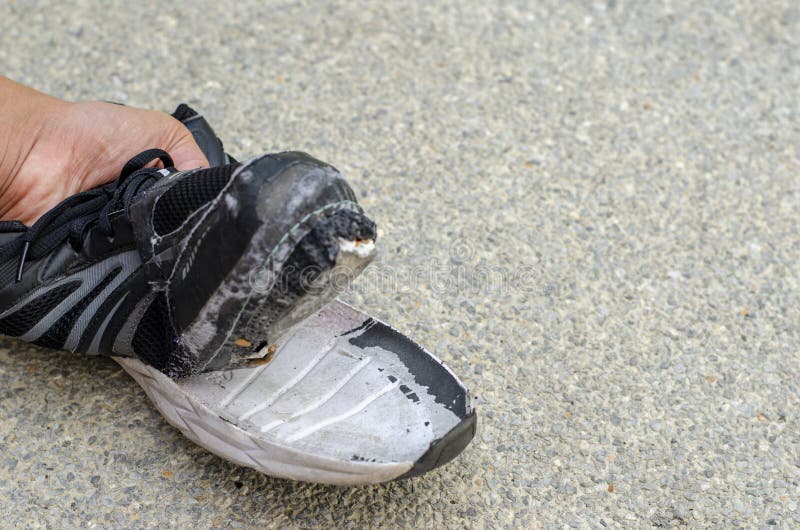 Closeup Old Black Shoes Torn on the Front Stock Image - Image of ...