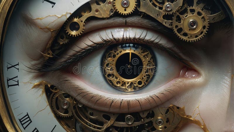 Closeup of an Old Clock with Numbers and Hands Inside a Human Eye Stock ...