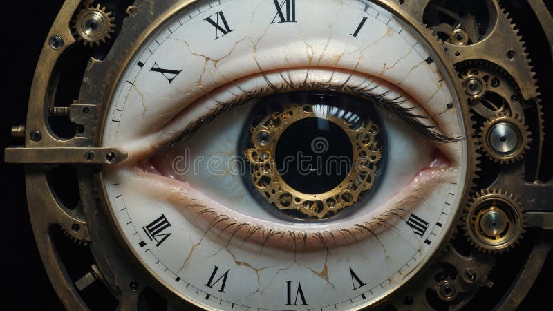 Closeup of an Old Clock with Numbers and Hands Inside a Human Eye Stock ...