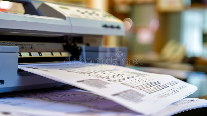 Closeup on an Old-fashioned Fax Machine that is Currently Transmitting ...
