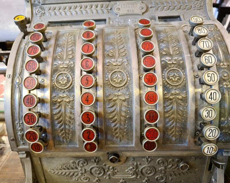 Closeup of an Old Fashioned Retail Cash Register Stock Image - Image of ...
