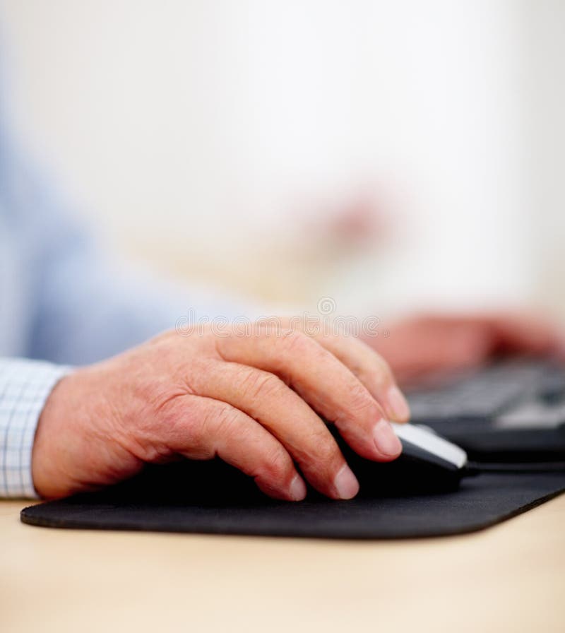 Closeup of Old Man Hands Using Computer Mouse Stock Photo - Image of ...