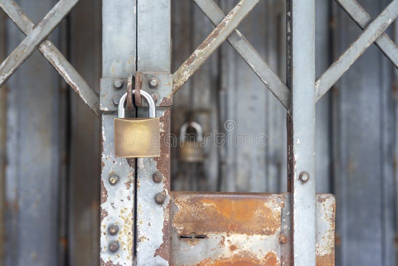 Closeup Old Padlock Safety the Gate Stock Photo - Image of secure ...