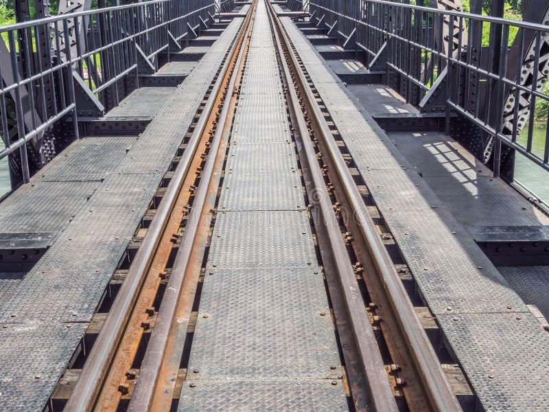 Closeup of an Old Railway Track on Steel Bridge Stock Image - Image of ...