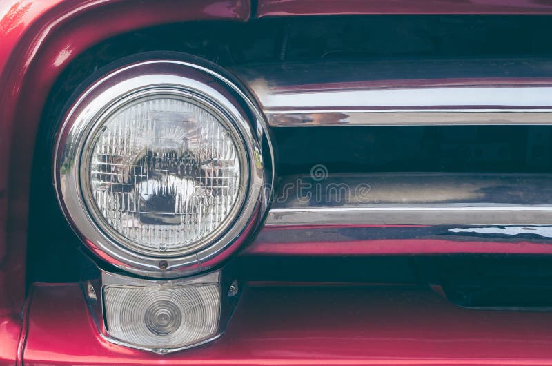 Closeup of Old Red Car Headlight.Classic Car Headlight Stock Photo ...