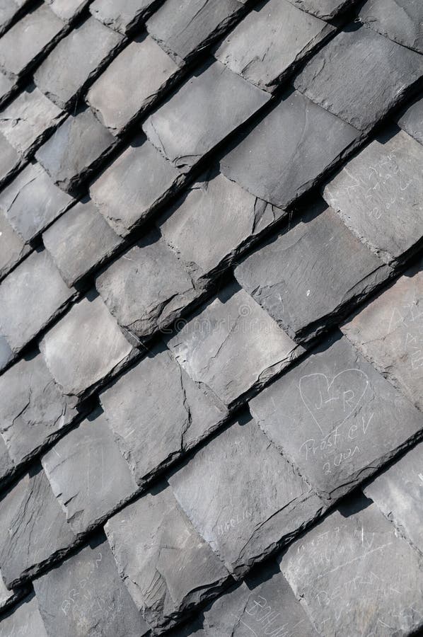 Closeup of an Old Roof with Grey Squared Stone Tiles Stock Image ...