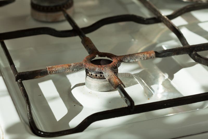 Closeup of Old Rusty Gas Stove in Domestic Kitchen Stock Photo - Image ...
