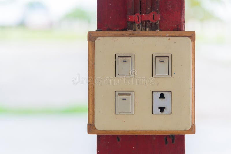 Old Electrical Power Safety Breaker and Led Light with Socket Outlet ...