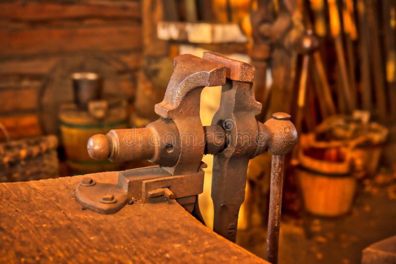 A Closeup of an Old Vise in a Workshop. Stock Photo - Image of workshop ...