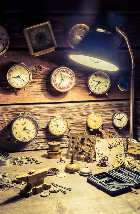 Old Watchmakers Workshop Full of Clocks and Tools Stock Image - Image ...