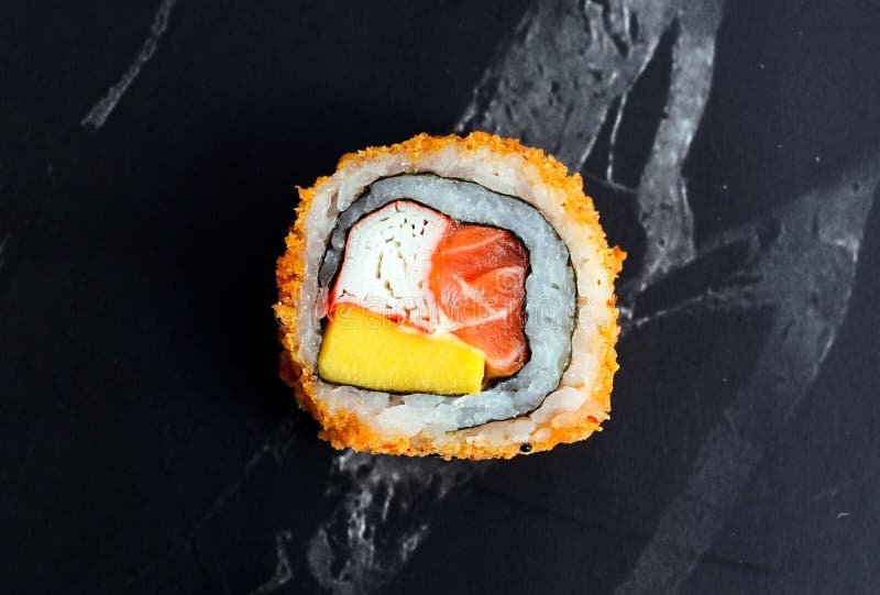 Closeup of One Piece of Sushi Stock Photo - Image of plate, background ...