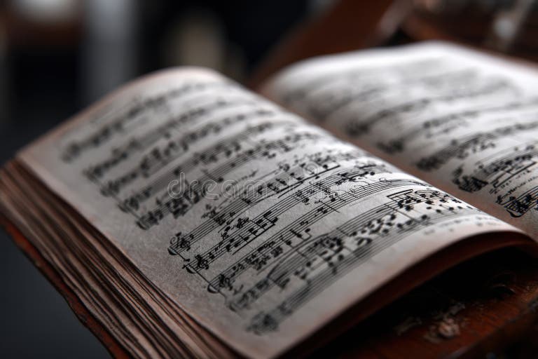 Closeup of an Open Book with Music Notes on a Table Stock Photo - Image ...