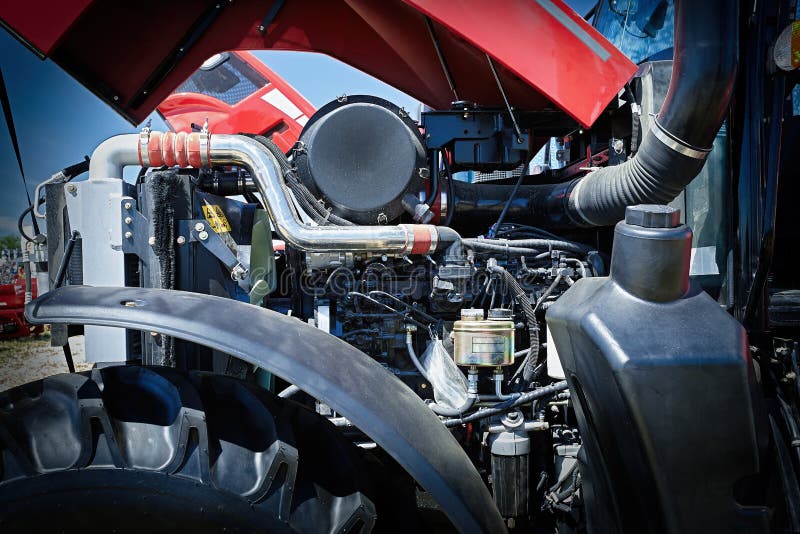 Closeup of the Open Engine of a Small Modern Tractor Stock Image ...