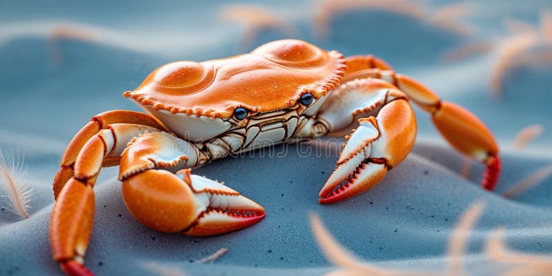Closeup of Orange Crab on Light Blue Sand Stock Image - Image of bright ...