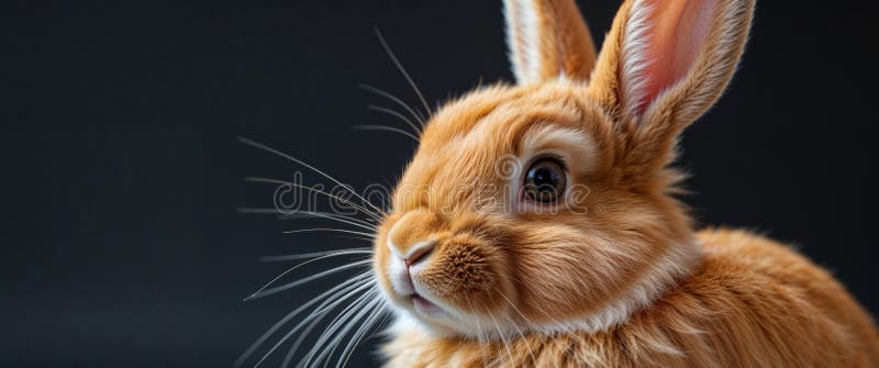 Closeup of an Orange Fluffy Rabbit on Black Background Stock Image ...